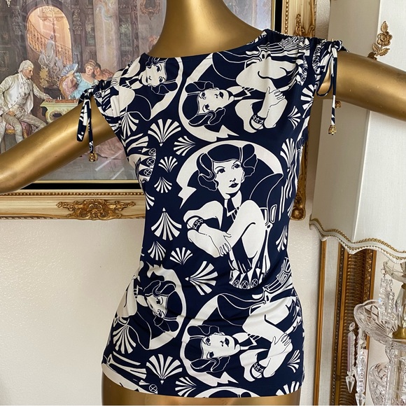 Nikki Poulos | Tops | Nikki Poulos Lady Print Sleeveless Blouse | Poshmark